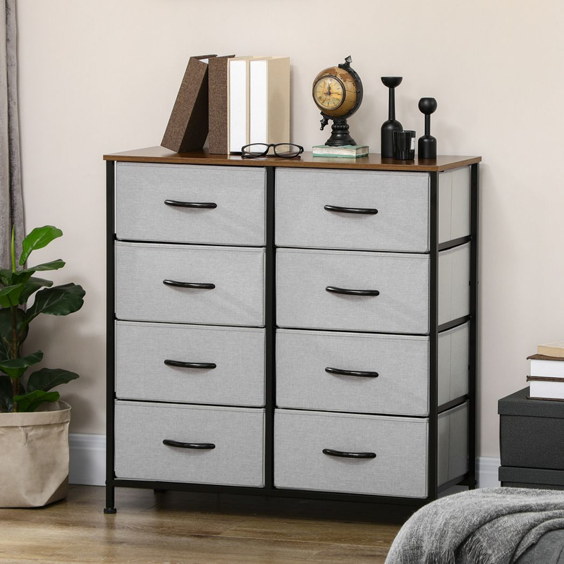 Homcom 8 Drawer Fabric Chest of Drawers w/ Wooden Top for Closet ...