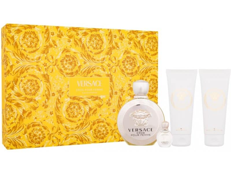 Versace Eros pour Femme Gift Set 100ml EDP + 5ml EDP + 100ml Body Lotion + 100ml Shower Gel ...